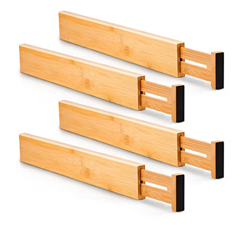 Utoplike 4 pcs Bamboo Kitchen Drawer Dividers 16.8-21.8IN) and Bamboo Expandable Kitchen Drawer Organizer, Adjustable Utensil Holder Set