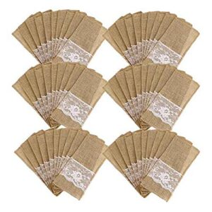 acrosser 100pc burlap lace cutlery pouch rustic wedding knife fork holder bag hessian table decoration accessories