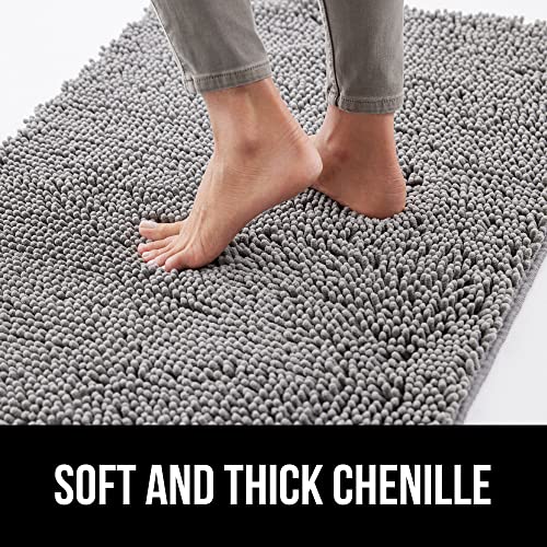 Gorilla Grip Bath Rug, Thick Soft Absorbent Chenille Rubber Backing Bathroom Rugs, Microfiber Dries Quickly, Shaggy Machine Washable Mats, Plush Durable Rug, Bathtub and Shower Floor, 24x17, Grey