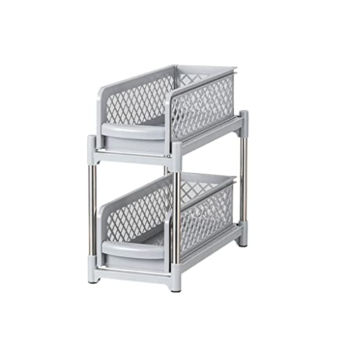 CHDHALTD Stainless Steel Sliding Cabinet Basket, Kitchen Organizer Under Sink Drawer Mesh Storage Rack with Pull for Bathroom Desktop Shelf(Grey)