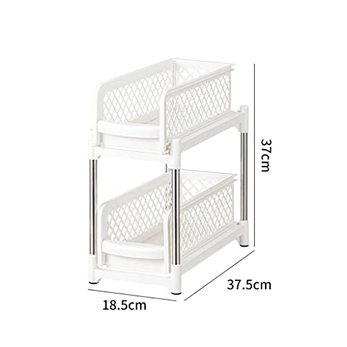 CHDHALTD Stainless Steel Sliding Cabinet Basket, Kitchen Organizer Under Sink Drawer Mesh Storage Rack with Pull for Bathroom Desktop Shelf(Grey)