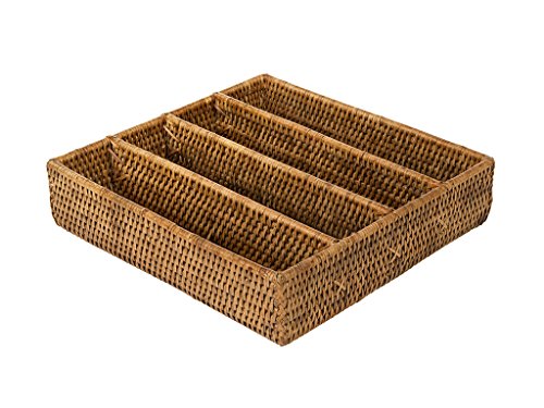 La Jolla Rattan Silverware Tray and Organizer, Honey Brown