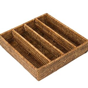 La Jolla Rattan Silverware Tray and Organizer, Honey Brown