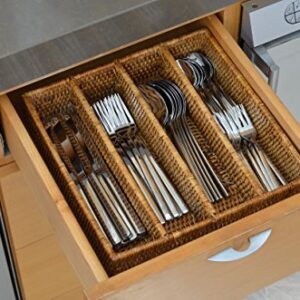 La Jolla Rattan Silverware Tray and Organizer, Honey Brown