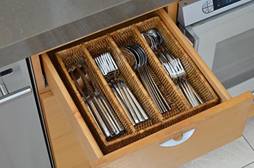 La Jolla Rattan Silverware Tray and Organizer, Honey Brown