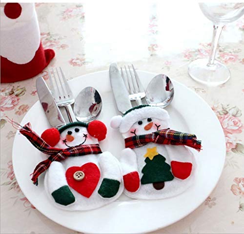 Warmstor 8 Pieces Christmas Cutlery Bag Cute Snowman Silverware Tableware Holder Knife Fork Bag Pouch Decor for Home Dinner Table, Festival Holiday Party, Christmas Tree Decoration