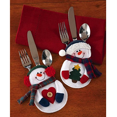 Warmstor 8 Pieces Christmas Cutlery Bag Cute Snowman Silverware Tableware Holder Knife Fork Bag Pouch Decor for Home Dinner Table, Festival Holiday Party, Christmas Tree Decoration