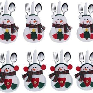 Warmstor 8 Pieces Christmas Cutlery Bag Cute Snowman Silverware Tableware Holder Knife Fork Bag Pouch Decor for Home Dinner Table, Festival Holiday Party, Christmas Tree Decoration