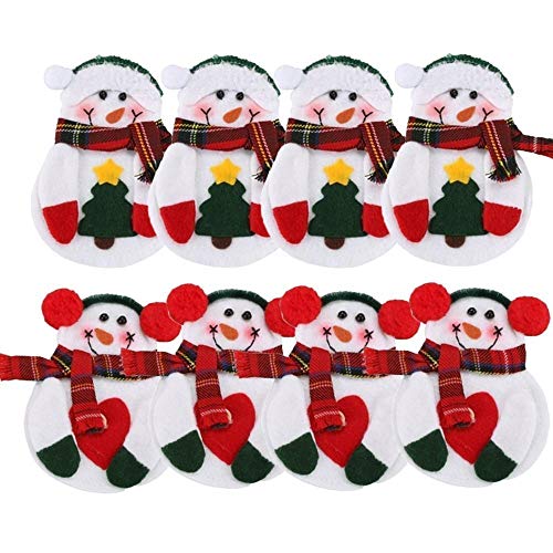 Warmstor 8 Pieces Christmas Cutlery Bag Cute Snowman Silverware Tableware Holder Knife Fork Bag Pouch Decor for Home Dinner Table, Festival Holiday Party, Christmas Tree Decoration