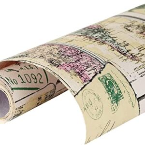 Self Adhesive Vintage Map Shelf Liner Birds Newspaper Contact Paper for Cabinets Dresser Drawer Pantry Table Desk Furniture Decal 17.7X117 Inches