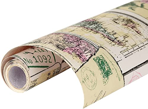 Self Adhesive Vintage Map Shelf Liner Birds Newspaper Contact Paper for Cabinets Dresser Drawer Pantry Table Desk Furniture Decal 17.7X117 Inches