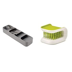 joseph joseph drawerstore compact cutlery organizer kitchen drawer tray, small, gray & bladebrush knife and cutlery cleaner brush bristle scrub kitchen washing non-slip, one size, green