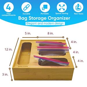 HAMMER CREATIONS Bamboo Wall Mount Zip Lock Sandwich Bag Organizer, Quart & Gallon Bags, Organize Drawer, Wood Variety Food Baggie Storage Dispenser Compatible with Ziploc, Solimo, Glad, Hefty Baggies