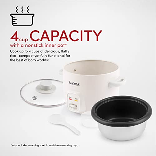 Aroma Housewares 4-Cups (Cooked) / 1Qt. Rice & Grain Cooker (ARC-302NG), White