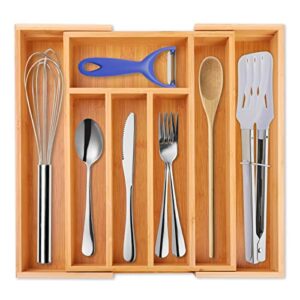 sanpon bamboo kitchen drawer organizer expandable silverware tray for drawer utensil tray flatware drawer organizer 5-7 slots