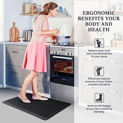 HappyTrends Kitchen Floor Mat Cushioned Anti-Fatigue Kitchen Rug,17.3"x28",Thick Waterproof Non-Slip Kitchen Mats and Rugs Heavy Duty Ergonomic Comfort Rug for Kitchen,Floor,Office,Sink,Laundry,Black