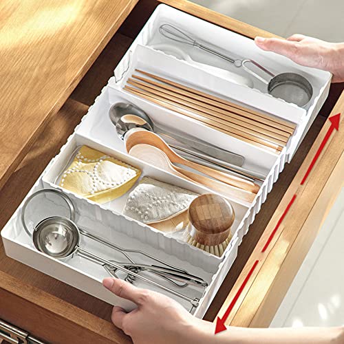 Spakoo Plastic Expandable Drawer Insert Organizer - Utensils Storage Box with 2 Adjustable Components Tray to Fit Drawers Hold Flatware, Cutlery, Silverware For Kitchen, Office, Bathroom