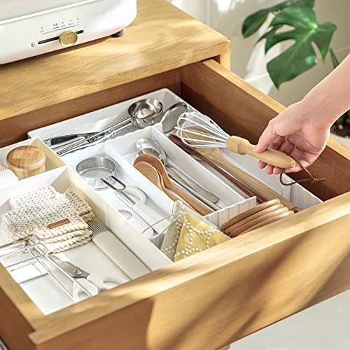 Spakoo Plastic Expandable Drawer Insert Organizer - Utensils Storage Box with 2 Adjustable Components Tray to Fit Drawers Hold Flatware, Cutlery, Silverware For Kitchen, Office, Bathroom