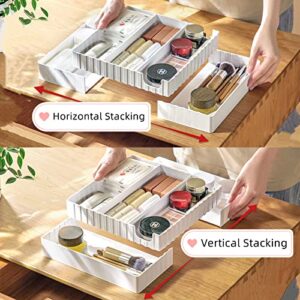 Spakoo Plastic Expandable Drawer Insert Organizer - Utensils Storage Box with 2 Adjustable Components Tray to Fit Drawers Hold Flatware, Cutlery, Silverware For Kitchen, Office, Bathroom