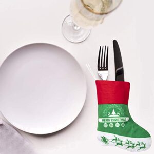 8 Pack Mini Christmas Stockings Dinner Table Decorations Snowflake Tableware Holder Socks Decorations Knife Spoon Fork Bag for Xmas Party Dinner Table Supplies