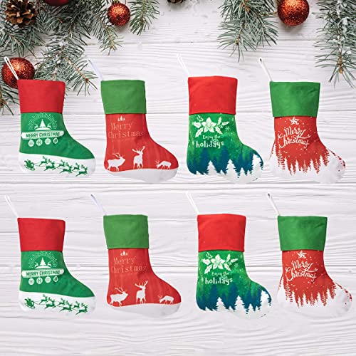 8 Pack Mini Christmas Stockings Dinner Table Decorations Snowflake Tableware Holder Socks Decorations Knife Spoon Fork Bag for Xmas Party Dinner Table Supplies