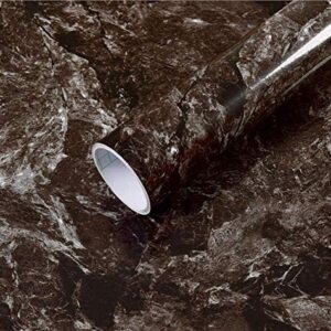 Yija Black Brown Marble Removable Wallpaper Film Self-Adhesive Granite Sticker Kitchen Peel Stick Backsplash Marble Tile Countertop Furniture Shelf 15.6In by79In