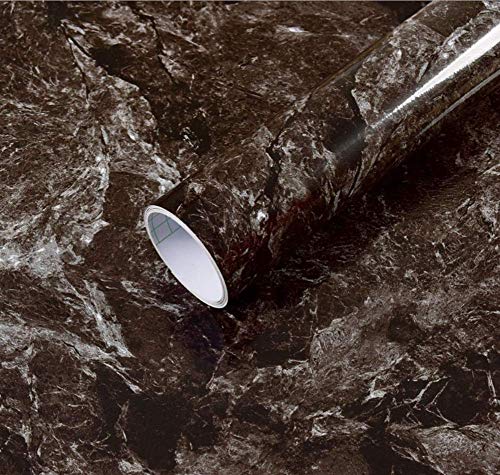 Yija Black Brown Marble Removable Wallpaper Film Self-Adhesive Granite Sticker Kitchen Peel Stick Backsplash Marble Tile Countertop Furniture Shelf 15.6In by79In