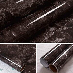 Yija Black Brown Marble Removable Wallpaper Film Self-Adhesive Granite Sticker Kitchen Peel Stick Backsplash Marble Tile Countertop Furniture Shelf 15.6In by79In