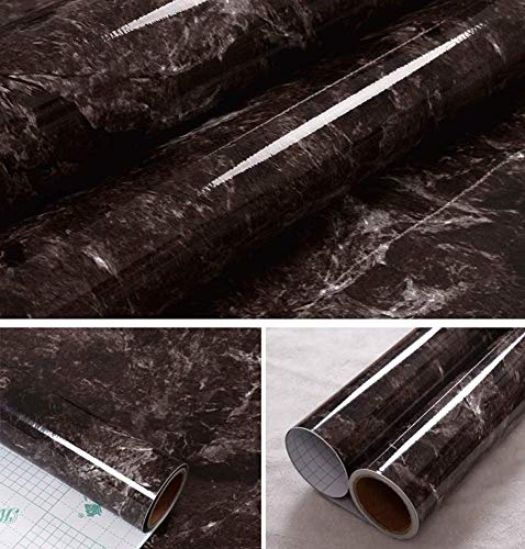 Yija Black Brown Marble Removable Wallpaper Film Self-Adhesive Granite Sticker Kitchen Peel Stick Backsplash Marble Tile Countertop Furniture Shelf 15.6In by79In