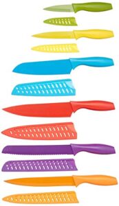 amazon basics 12-piece color-coded kitchen knife set, 6 knives with 6 blade guards