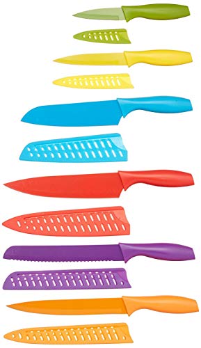 Amazon Basics 12-Piece Color-Coded Kitchen Knife Set, 6 Knives with 6 Blade Guards