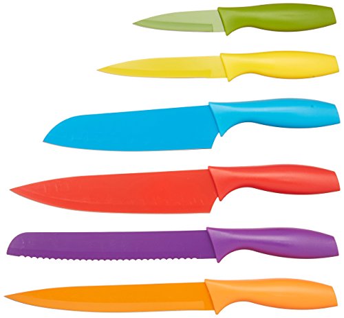 Amazon Basics 12-Piece Color-Coded Kitchen Knife Set, 6 Knives with 6 Blade Guards