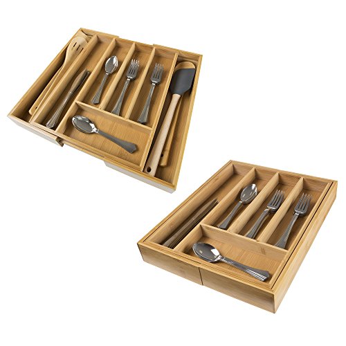 Bamboo Expandable Utensil Drawer Organizer – Flatware, Utensil, Cutlery Kitchen Divider by Lavish Home (Also for Desk and Office)