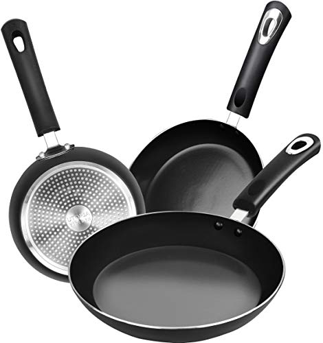 Utopia Kitchen Nonstick Frying Pan Set - 3 Piece Induction Bottom - 8 Inches, 9.5 Inches and 11 Inches (Grey-Black)