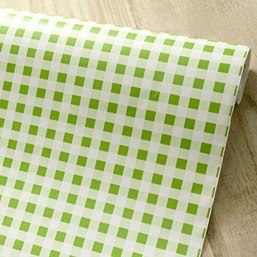 Yifely Self-Adhesive Shelf Liner Removable Tabletop Protect Paper for Rent House Old Furniture Decor, Green Checkered, 17.7 Inch by 9.8 Feet