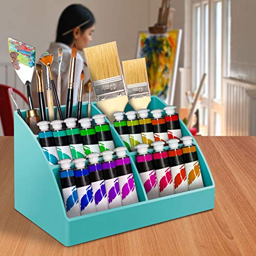 Acrimet Incline Desktop Easy Organizer Caddy Holder - Supplies Storage and Home Organization (Plastic) (Solid Green Color)