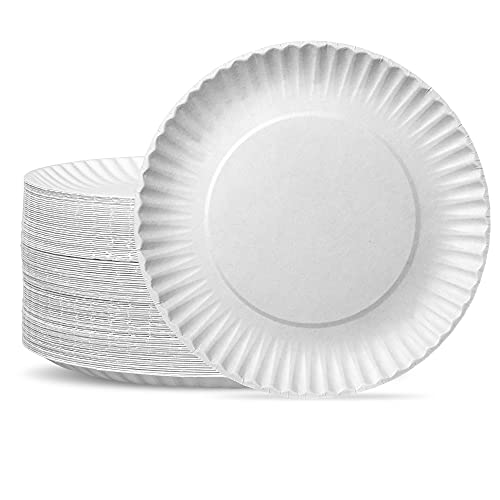 Comfy Package [300 Pack] Disposable White Uncoated Paper Plates, 9 Inch Large