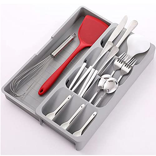 kerm Expandable Kitchen Drawer Organizer Adjustable Utensils Silverware Tray for Cuttlery Organization Spoon Knife and Fork Partition Storage Holding Flatware