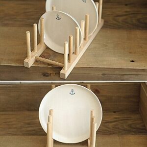 Whitelotous Multi-Purpose Wooden Plate Rack Wood Stand Display Holder Lid Organizer Rack