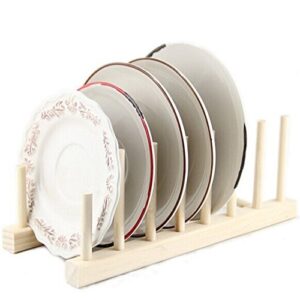 Whitelotous Multi-Purpose Wooden Plate Rack Wood Stand Display Holder Lid Organizer Rack