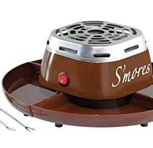 Nostalgia Indoor Electric S'mores Maker - Smores Kit - 4 Compartment Trays - Movie Night Supplies - Balcony Decor - Brown