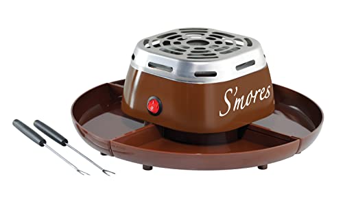 Nostalgia Indoor Electric S'mores Maker - Smores Kit - 4 Compartment Trays - Movie Night Supplies - Balcony Decor - Brown