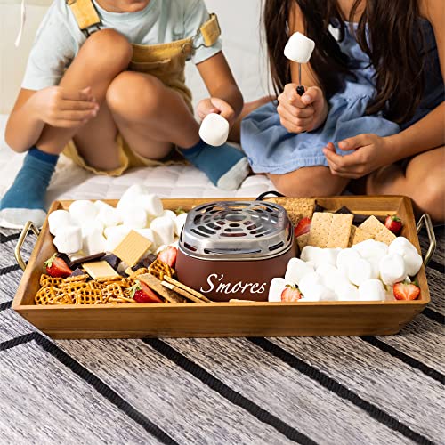 Nostalgia Indoor Electric S'mores Maker - Smores Kit - 4 Compartment Trays - Movie Night Supplies - Balcony Decor - Brown