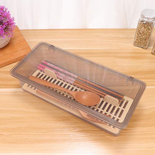 Cabilock Utensil Organizer for Kitchen Drawers Kitchen Cutlery Tray Chopsticks Dryging Rack Kitchen Drawer Organizer with Lid and Drainer Plastic Utensil Storage Container with Cover (Black) Flatware Organizer