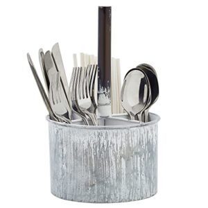 kitchen utensil holder for countertop with 4 compartments, galvanized flatware caddy (6 x 11 in)