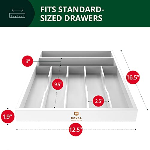 ROYAL CRAFT WOOD White Expandable Utensil Drawer Organizer and Basic Silverware Drawer Organizer