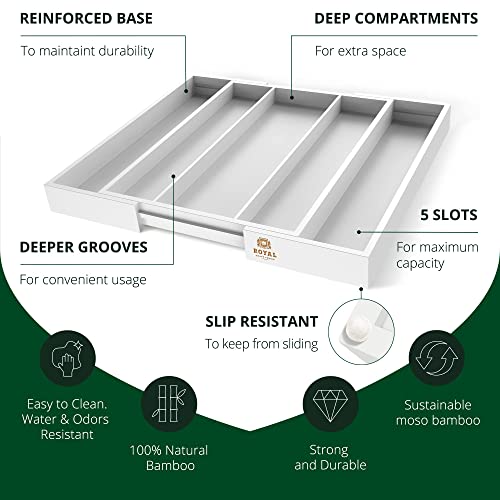 ROYAL CRAFT WOOD White Expandable Utensil Drawer Organizer and Basic Silverware Drawer Organizer