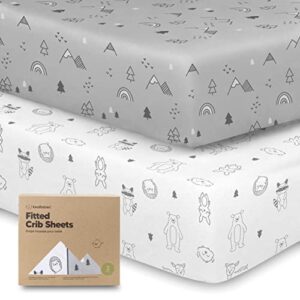 2-pack organic crib sheets for boys, girls – jersey fitted crib sheet, baby crib sheets neutral, crib mattress sheet, cotton crib sheets, soft baby sheets for crib, unisex crib fitted sheet (woodland)