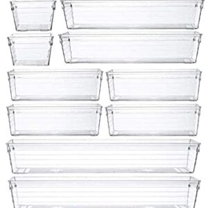 15 PCS Clear Plastic Drawer Organizer Tray for Makeup, Kitchen Utensils, Jewelries, and Gadgets