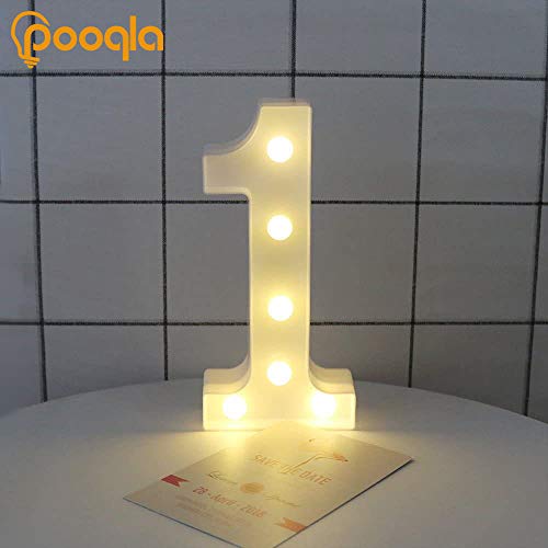 Pooqla Decorative Led Light Up Number Letters, White Plastic Marquee Number Lights Sign Party Wedding Decor Battery Operated Number (1)